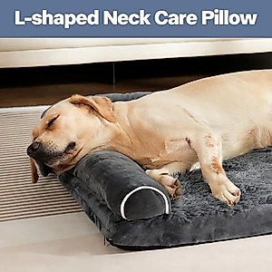 Ainpota Dog Bed Orthopedic Dog Beds for Large Dogs Plush L-Shaped Dog Couch with Removable Washable Cover, Eggs Crate Foam Pet Bed with Waterproof Lining, Dog Sofa for Giant Dog Up to 55lb