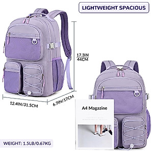 Lohol Water Resistant Daypack with Mulitiple Pockets for Travel Outdoor College, 15.6 inch Laptop Backpack for Men and Women (Purple