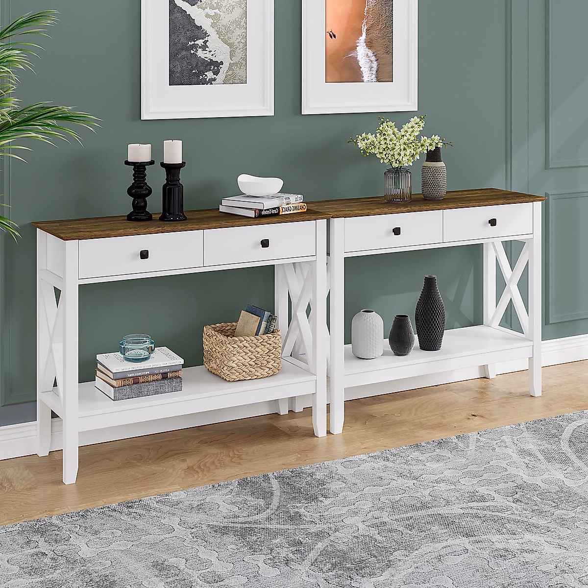 Lomojo Console Table,Sofa Table 13.8" D x 39.37" W x 31.5" HEntryway Table with 2 Drawers Storage Shelve Foyer Table for Entryway Farmhouse Hallway Tables for Living Room,Kitchen