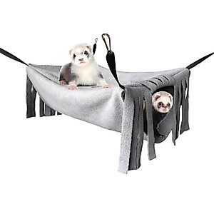 Vedem Guinea Pig Ferret Fleece Bunkbed Hammock Small Animals Cage Hanging Tunnel Hideout for Rat, Chinchilla, Squirrel (Grey)