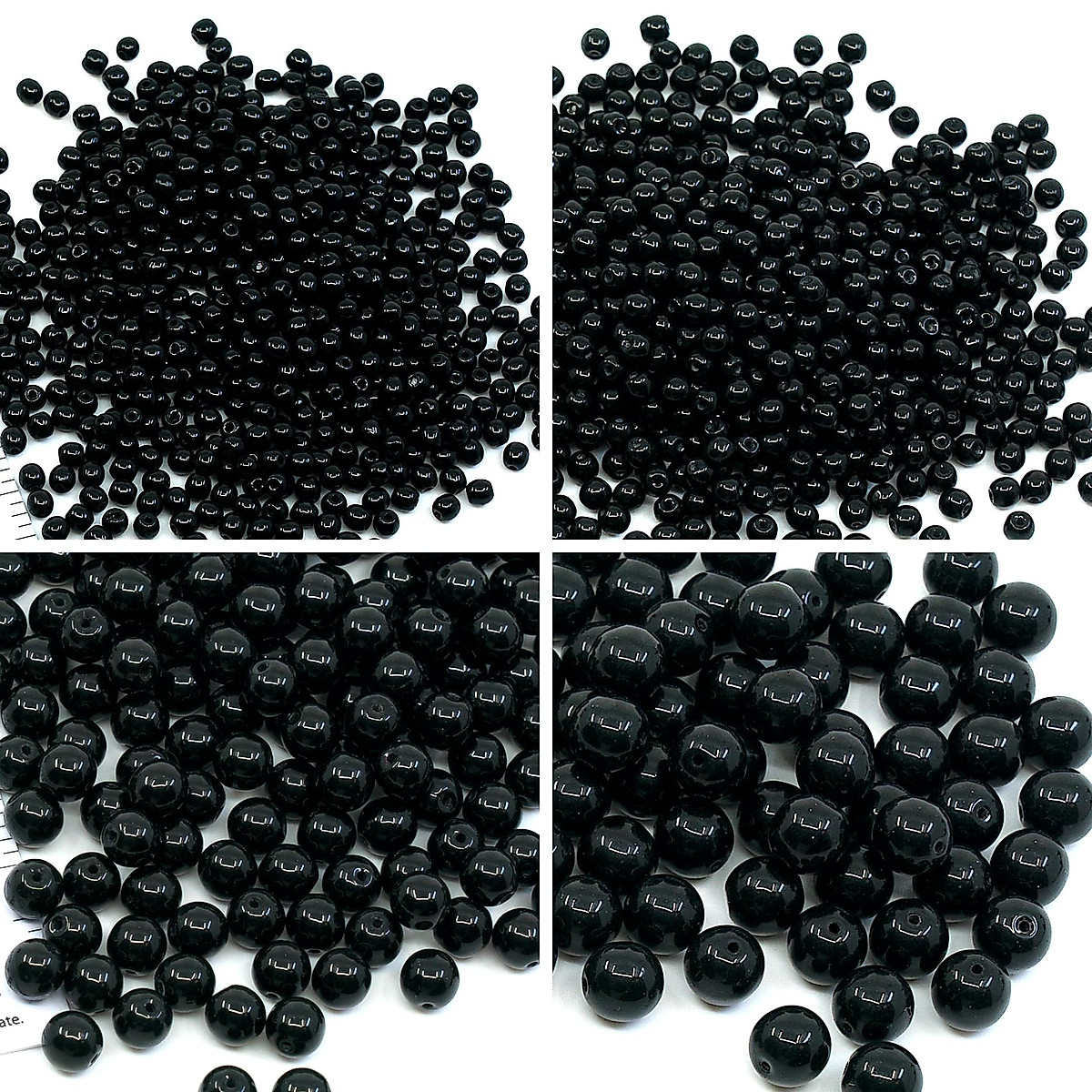 275 pcs Set of Czech Round Glass Beads, Jet Black - 3mm (100pcs), 4mm (100pcs), 6mm (50pcs), 8mm (25pcs) kit for Jewelry Making
