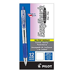 PILOT EasyTouch Refillable & Retractable Ballpoint Pens, Fine Point, Blue Ink, 12-Pack (32211)