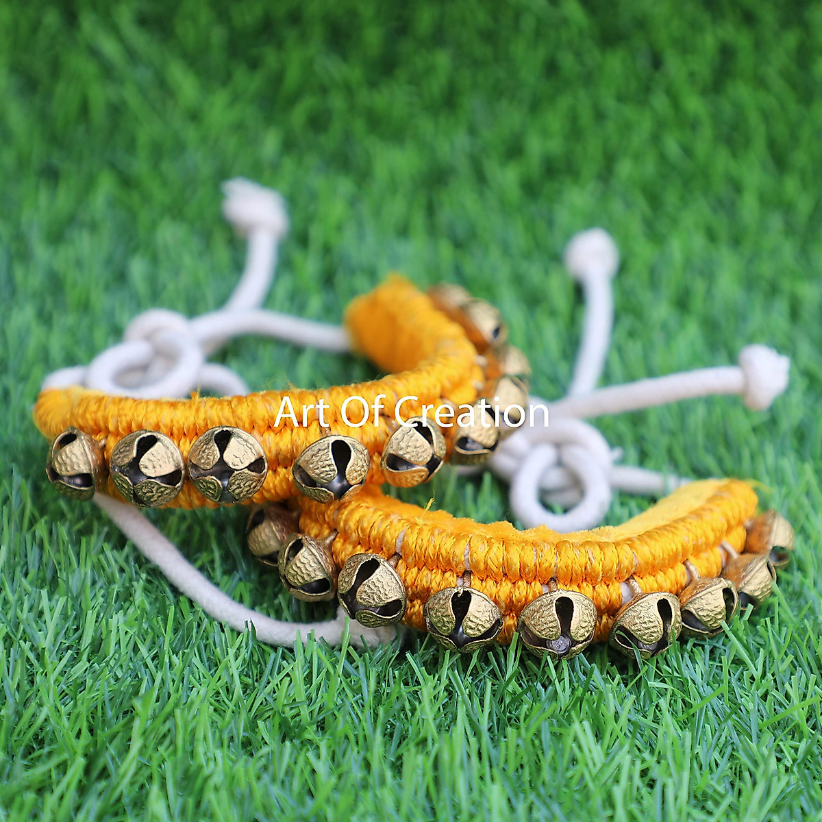 Art Of Creation Kathak Dancing Ghungroo Anklet Pair Yellow 1 line Indian Classical Dancers Musical Instrument Bharatnatayam Ghungru (Yellow) 20 Bell