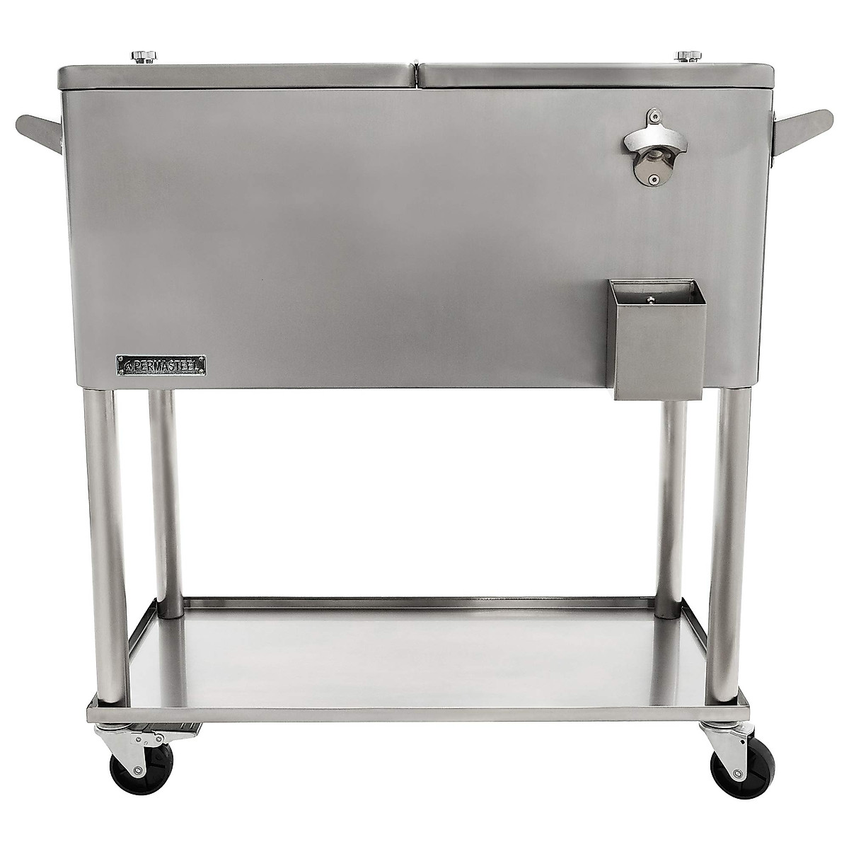 Permasteel 80-Qt Outdoor Patio Cooler with Wheels and Handles, Stainless Steel