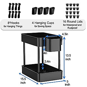 Forpotu 2 Pack Under Sink Organizers and Storage 2-Tiers Under Kitchen Bathroom Sink Organizers Multi-pupose Under Cabinet Organizer Under Sink Shelf Holder with 8 Hooks and 4 Hanging Cups