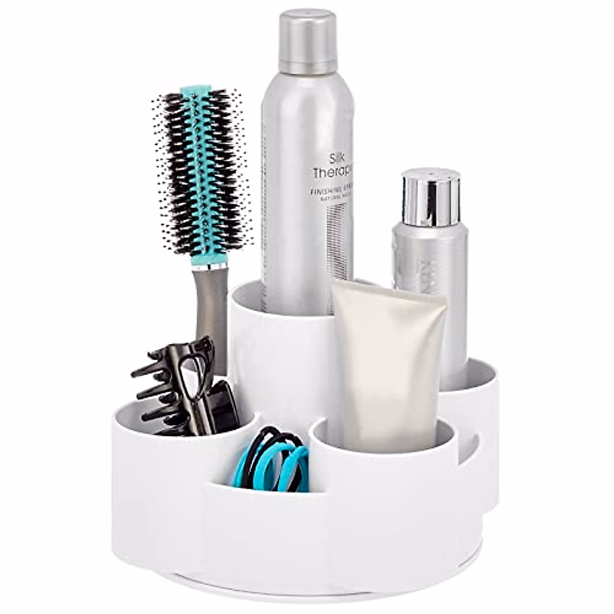 mDesign Spinning Lazy Susan Makeup Turntable Storage Center - 9 Sections - Rotating Organizer for Bathroom Vanity Counter Tops, Dressing Tables, Cosmetic Stations, Dressers - White