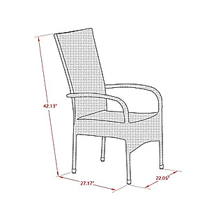 East West Furniture OSOS7-03A Oslo 7 Piece Patio Furniture Wicker Outdoor Set Consist of a Rectangle Dining Table with Glass Top and 6 Balcony Armchair with Cushion, 36x60 Inch
