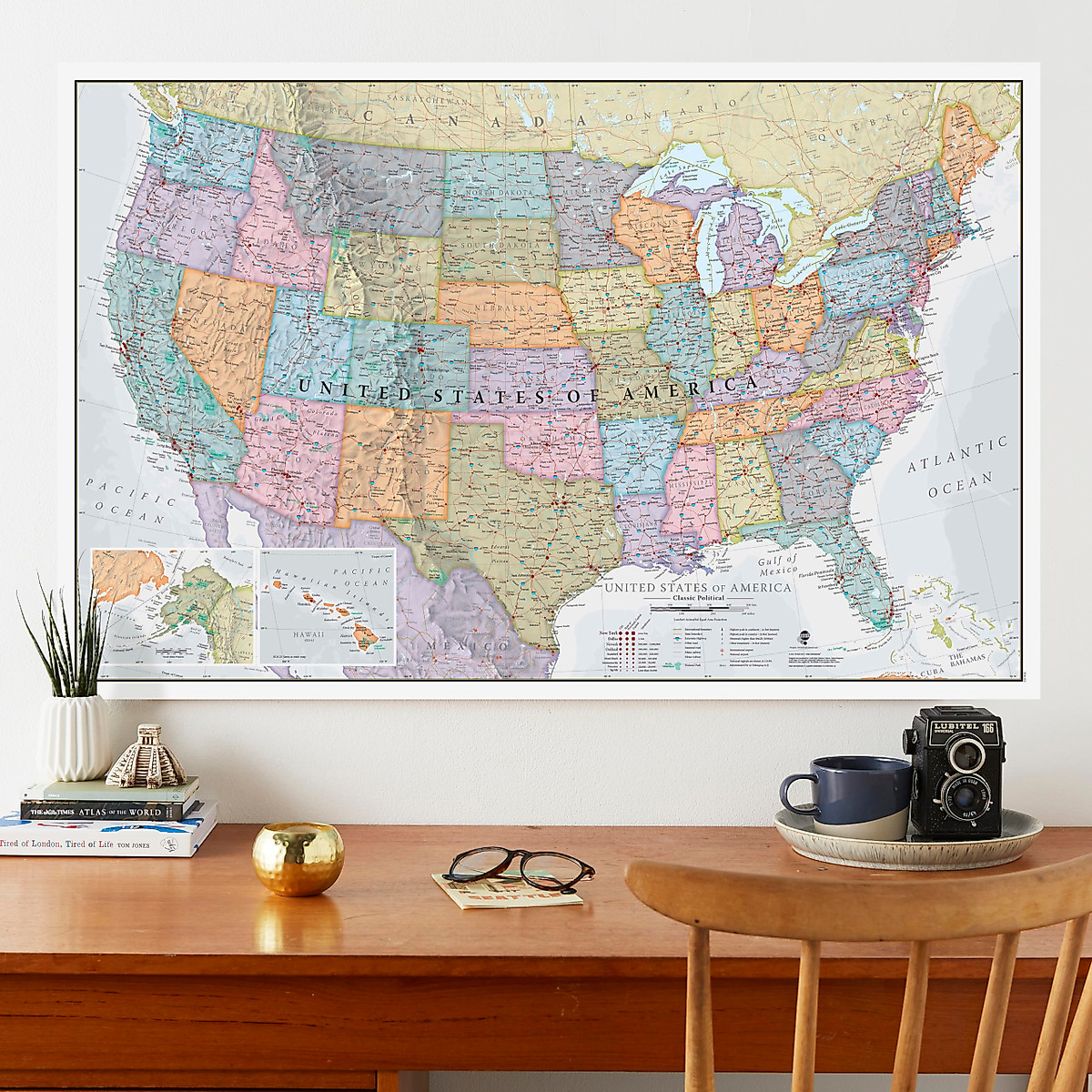 Maps International Classic USA Wall Map - Map of The USA Poster - Front Lamination – 24 x 36