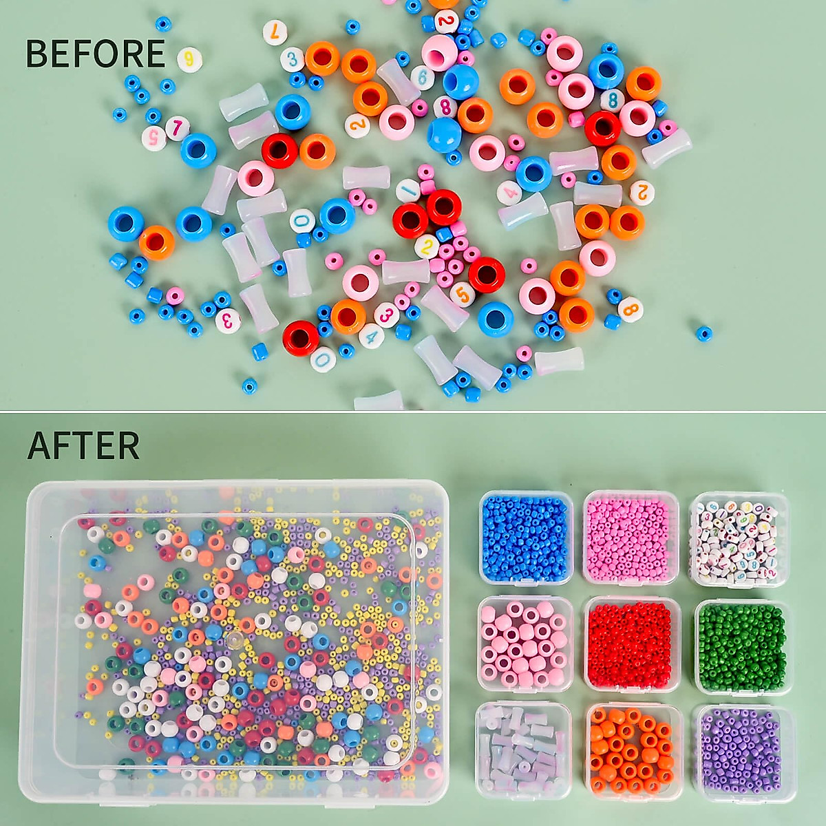ZOQINI Bead Organizer Box, 28Pcs Small Clear Plastic Storage Containers, 1 Large Craft Organizer Box, 1 Sheet Label, Mini Parts Storage Solution for Beading Jewelry Making Diamond Arts Screws Seeds
