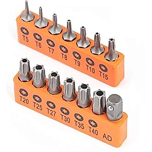HORUSDY 14-Piece Tamper Resistant Star Bits, S2 Alloy Steel, T5 - T40 Security Torx Bit Set. (14-Piece Torx Bit Set)