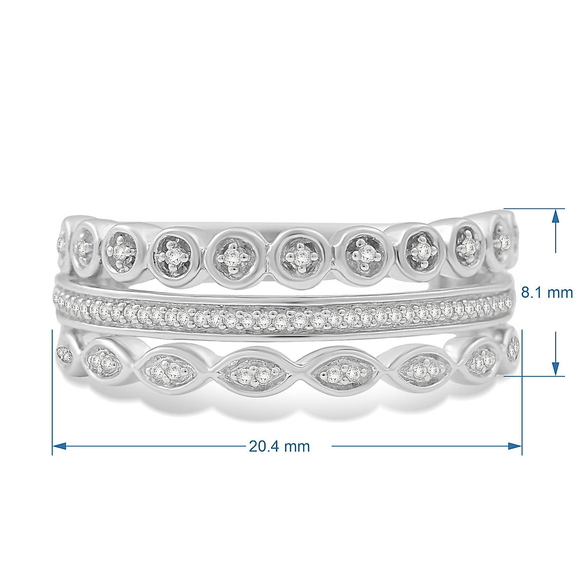 Jewelili Sterling Silver 1/6 Cttw Natural White Round Diamonds Stackable Anniversary Ring, Size 7