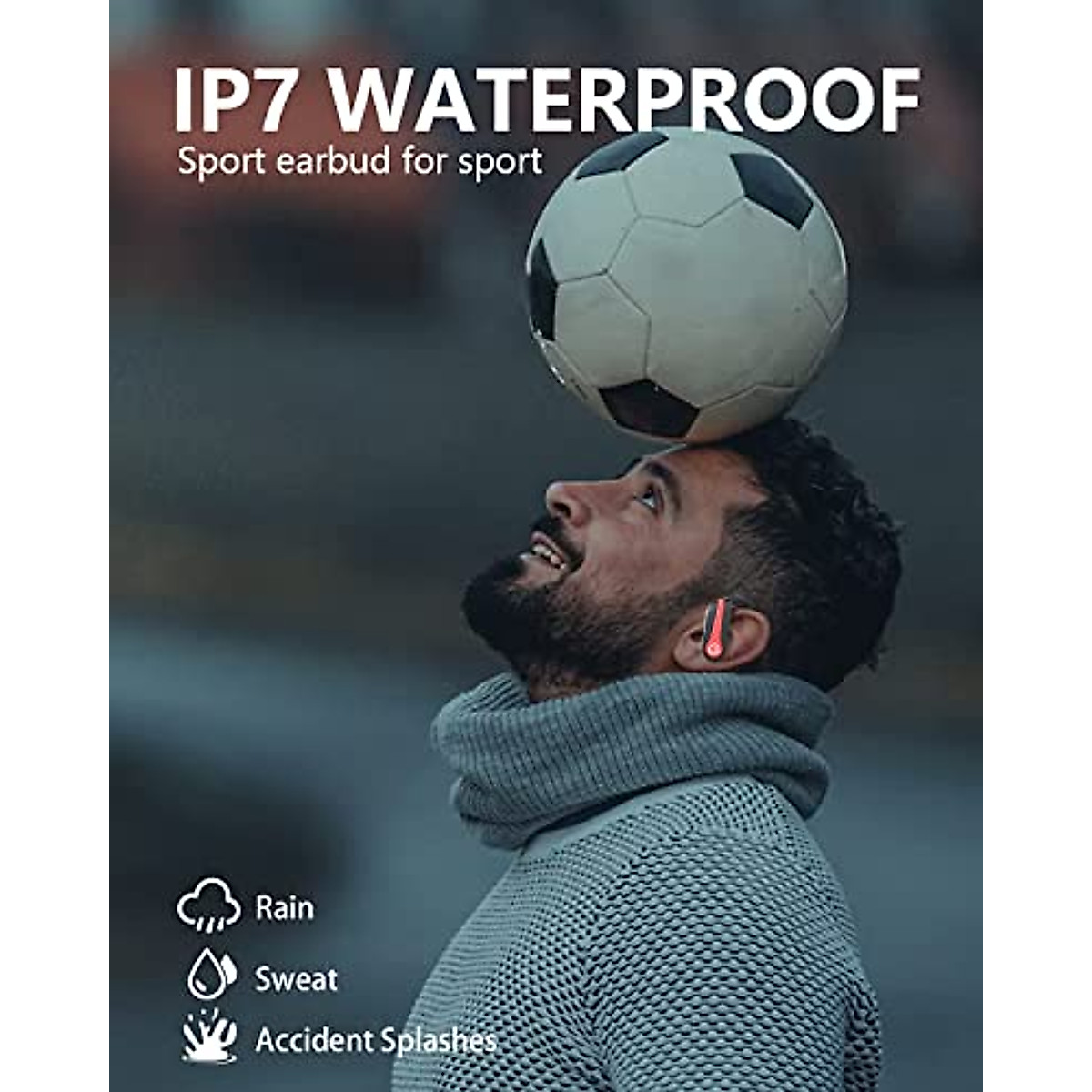 Bluetooth Earbuds 5.3 Sports Wireless Earbuds with Earhooks 2023 NEW Bluetooth Wireless Headphones Over-Ear 120H Playtime with Dual LED Display Red Earphones Deep Bass Bluetooth Ear buds for Workout