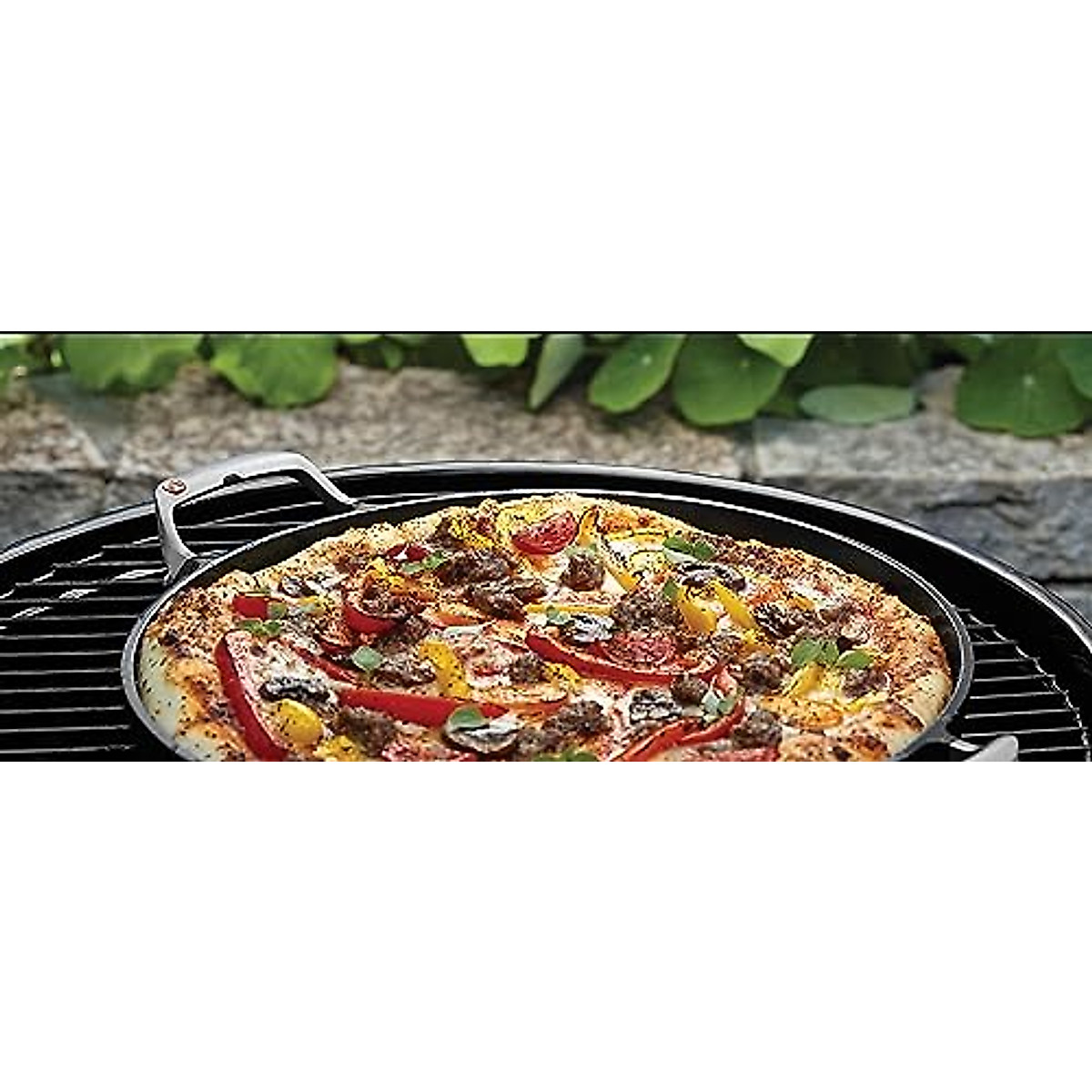 Outset Grill Paella and Deep Dish Pizza Pan, Cast Iron BBQ Pan with Handles, 18.15” x 14.11” x 1.25"