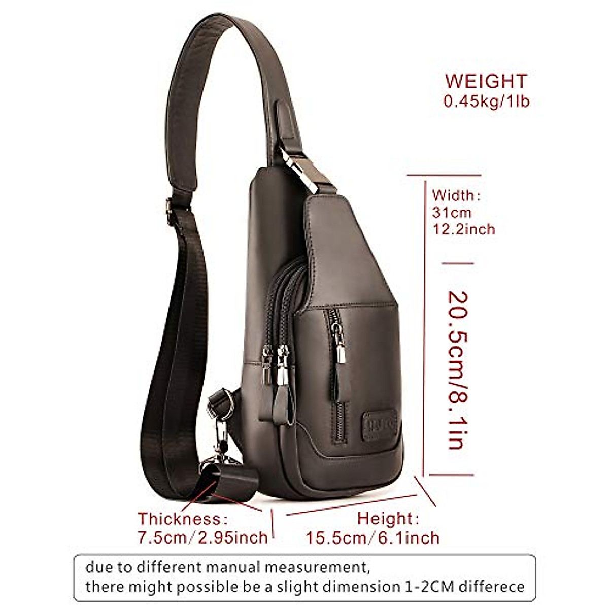 YUAN FAN Small Leather Sling Bag for Men,Travel Chest Crossbody Shoulder Outdoor Sports Backpack