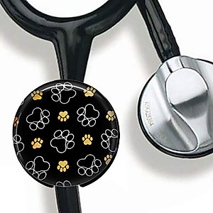 Paw Prints Stethoscope Tag Personalized,Nurse Doctor Stethoscope ID Tag Customized, Medical Stethoscope Name Tag with Writable Surface-Black
