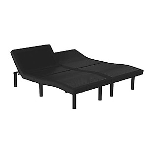 Flash Furniture Selene Adjustable Bed Base-Black Anti-Skid Upholstery-Height Adjustable Legs-Programmable Wireless Remote-Independent Head/Foot Incline-Split King