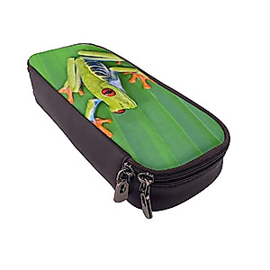 DCARSETCV Animal Frog Green Leaf Leaves Pencil Case Cute Pen Pencil Case Pu Leather Flip Pencil Pouch Office Pencil Box Bag Gifts For Adults Teen School Girls Boys