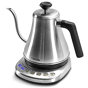 COSORI Electric Gooseneck Kettle with 5 Variable Presets, Pour Over Kettle & Coffee Kettle, 100% Stainless Steel Inner Lid & Bottom, 1200 Watt Quick Heating, 0.8L, Silver
