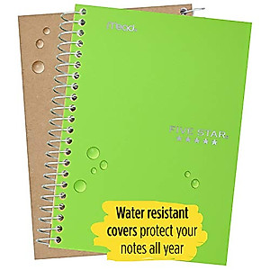Mead Five Star Spiral Notebooks, 1 Subject, College Ruled Paper, 100 Sheets, 7 x 4-3/8", Personal Size, Colors Selected For You, 2 Pack (73707)
