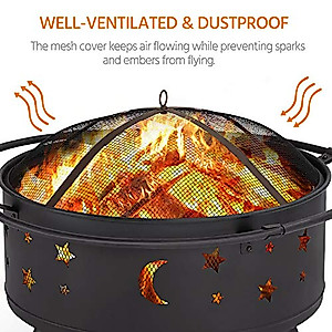 Yaheetech Fire Pit 30in Fire Pits for Outside Wood Burning Outdoor Fireplace with Spark Screen, Poker for Bonfire Patio Backyard Garden Picnic