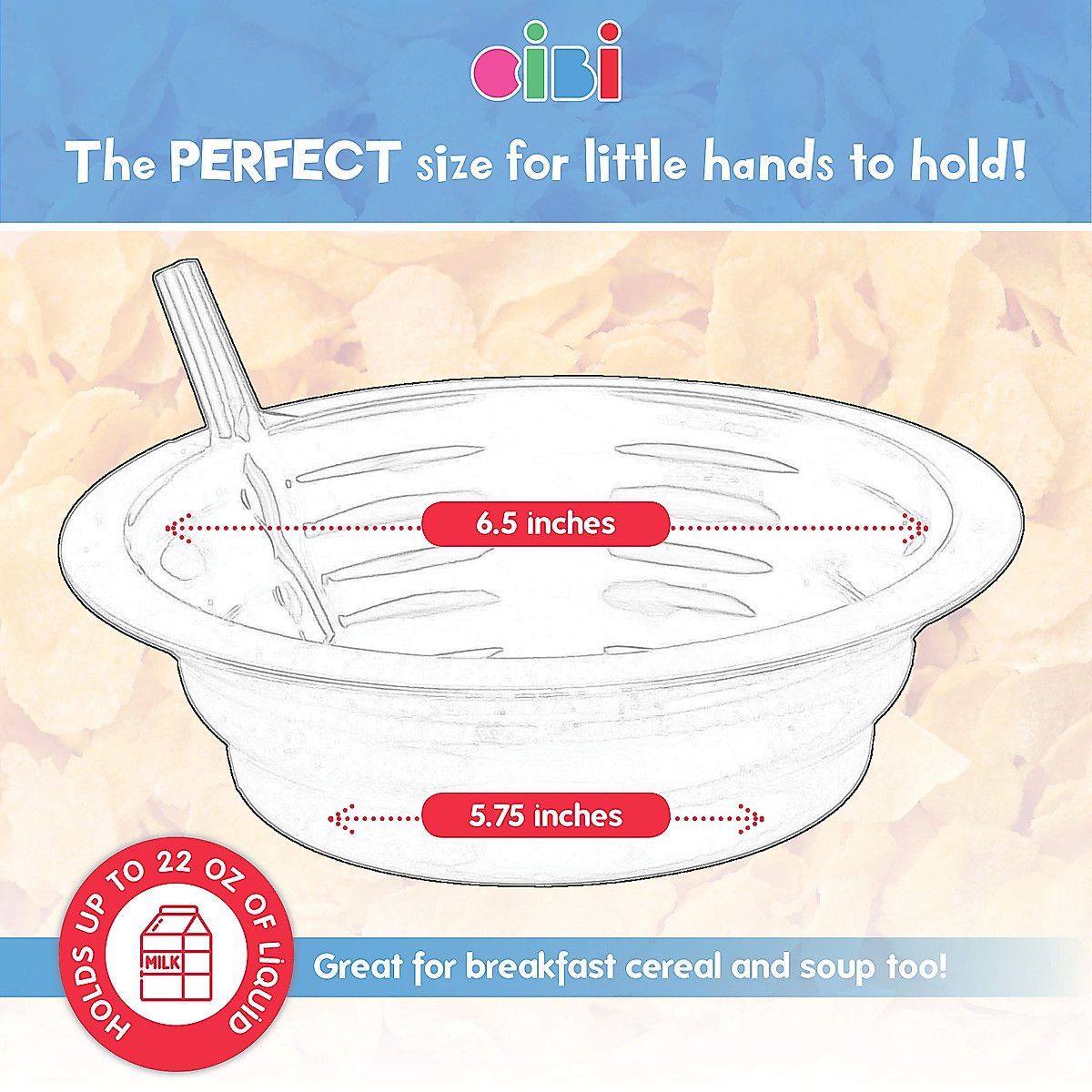 Cereal Bowls with Straws for Kids by CIBI | BPA-Free Plastic | Toddler Sip-A-Bowls with Built-In Straw for Cereal and Soup | Set of 4 Colorful Breakfast Bowls