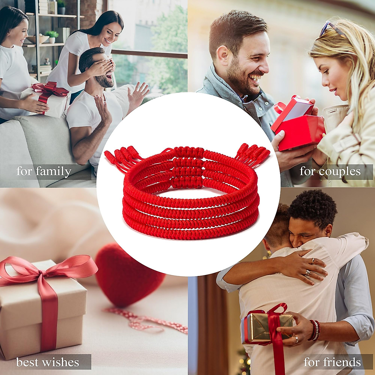 ASEWIHA Tibetan Lucky Red String Woven Bracelet for Protection Men Women Good Luck Red Thread Bracelet Handmade Knots Red Black Cord Rope Bracelet Adjustable,E