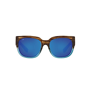 Costa Del Mar Womens Waterwoman Rectangular Sunglasses, Shiny Wahoo/Blue Mirrored Polarized-580G, 55 mm