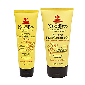 The Naked Bee Orange Blossom Honey Everyday Facial Care, Exfoliating Facial Cleansing Gel (5.5 oz) and Anti-Wrinkle Moisturizer SPF30 (2.5 oz) - 2 Piece