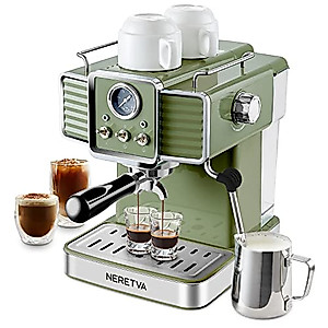 Neretva 15 Bar Espresso Machine with Milk Frother, 1350W, 54 Oz Water Tank - For Home Barista
