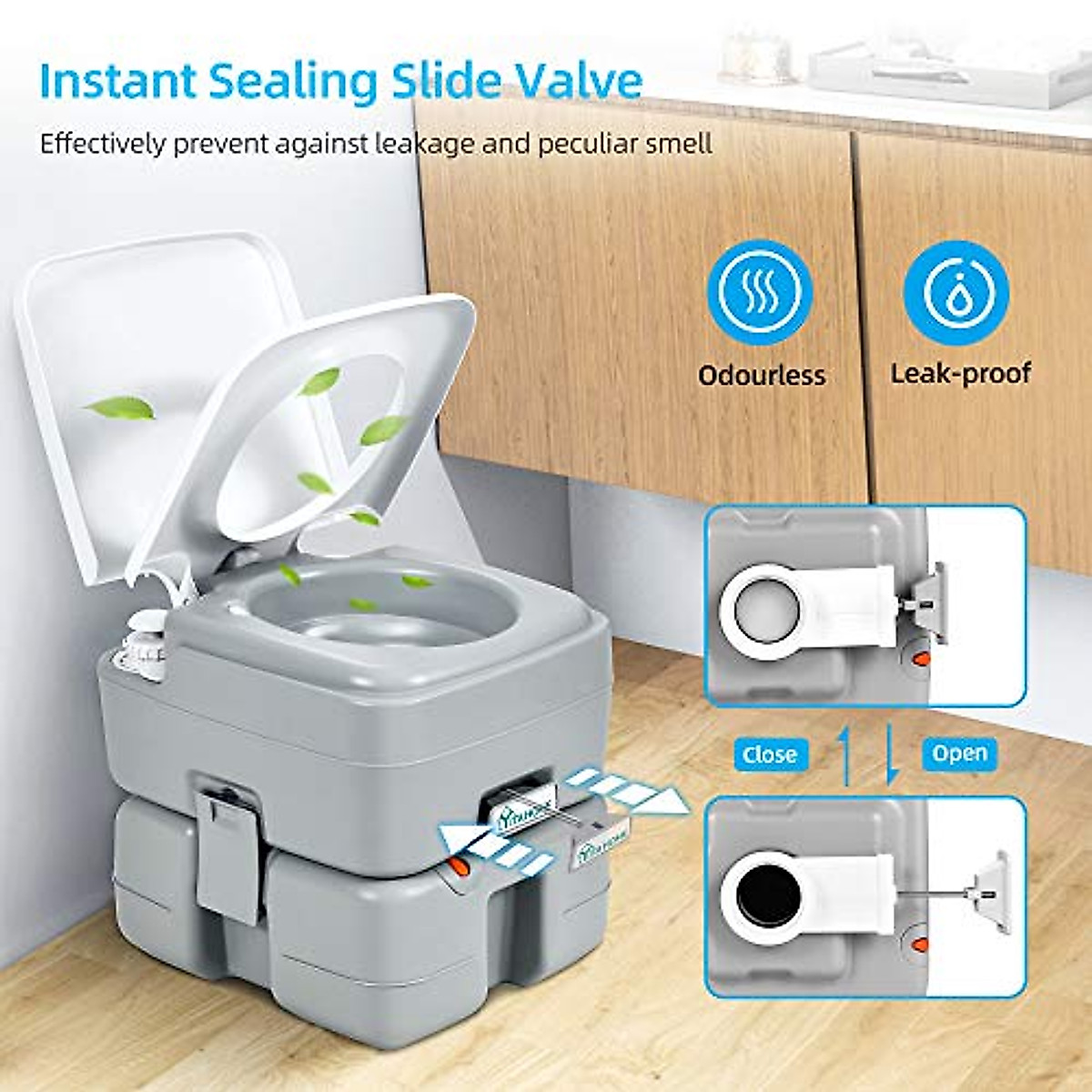 YITAHOME Portable Toilet 3.96 Gallon, Travel RV Potty with T-Type Water Outlets, Anti-Leak Handle Water Pump, Rotating Spout, for Camping, Boating, Hiking, Trips