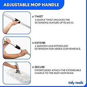 Tidy Tools Commercial Dust Mop & Floor Sweeper, 48 in. Dust Mop for Hardwood Floors, Cotton Reusable Dust Mop Head, Extendable Mop Handle, Industrial Dry Mop for Floor Cleaning & Janitorial Supplies