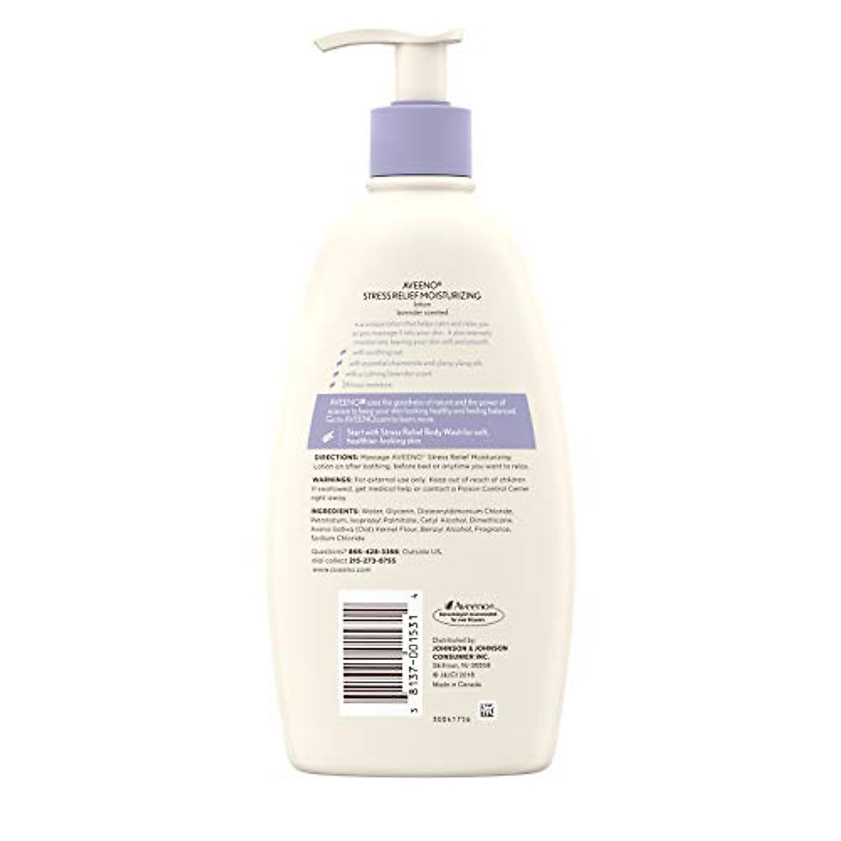 Aveeno Stress Relief Moisturizing Body Lotion with Lavender, Natural Oatmeal & Chamomile & Ylang-Ylang Essential Oils to Calm & Relax, Non-Greasy Daily Stress Relief Lotion, 3 x 18 fl. oz