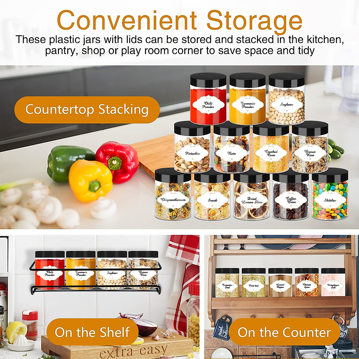 PeacePeo 8OZ Plastic Jars with Lids, Slime Containers with Lids 48Pcs Airtight Round Plastic Storage Jars Wide-Mouth Containers for Slime, Kitchen and Household Food Storage of Dry Goods