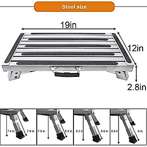 FLSEPAMB RV Steps RV Step Stool 19" x 12" Aluminum Folding Steps with Anti-Slip Surface, Rubber Feet, Grip Handle, Suitable for RV Travel, Camping, Household Use, Supports Up to 500 lbs