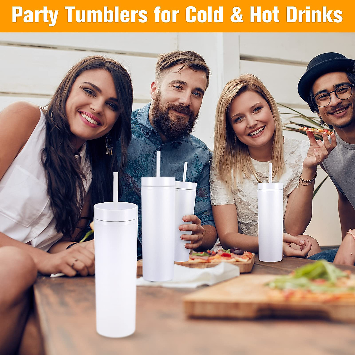 Mimorou 30 Pack Skinny Tumbler with Lids and Straws 16 oz Matte Colored Acrylic Tumblers Double Wall Plastic Tumbler Cups Skinny Travel Cup Reusable Cup for Parties Birthday Home Office(White)