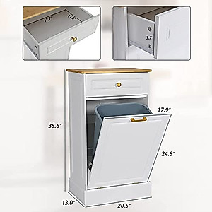 Scurrty 20.5'' Wooden Tilt Out Trash Can Cabinet for Kitchen Island,Tilt Out Bin for Trash Disposal Recycling, Handmade Solid Wood Hideaway Trash Holder for Laundry Hamper with Drawer (White, Single)
