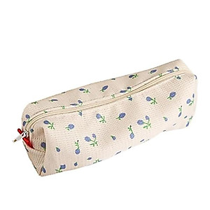 Jinshining Pink Strawberries Women Fresh Style Pencil Bag Flower Floral Canvas Large Pen Pencil Pouch Bag Pencil Case Pen Holder Coin Pouch, Simple Cosmetic Storage Bags Makeup Bag Marker Cases