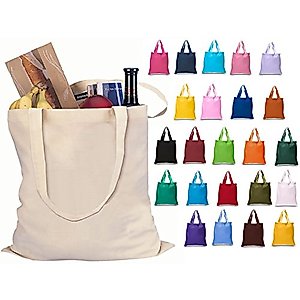 Set of 6 Blank Cotton Tote Bags Reusable 100% Cotton Reusable Tote Bags (ASSORTED)