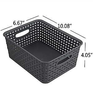 Lesbin 6-Pack Plastic Storage Baskets, Weave Storage Baskets, Gray