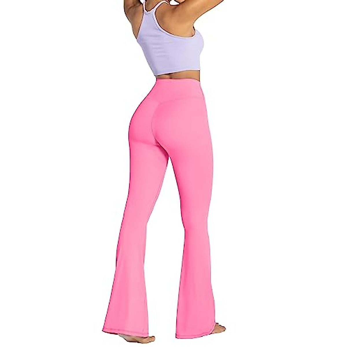 Sunzel Flare Leggings, Crossover Yoga Pants with Tummy Control, High Waisted and Wide Leg, No Front Seam Bubblegum Pink Medium 34" Inseam