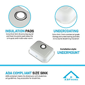 KBFmore 23 Inch Single Bowl ADA Compliant Stainless Steel Kitchen Sink, Rust Resistant Sound and Heatproof Shallow Drain 18 Gauge Undermount Sink with Sink Strainer and Removable Garbage Basket