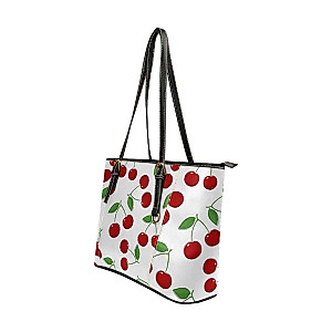 InterestPrint Women Tote Bags Top Handle Handbags PU Leather Purse Cherry, Fruit Pattern, Prunus Avium