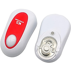 Kitchen Goods Electric Can Opener - One Touch Push of a Button, No Sharp Edge, Food Safe, Cordless Battery Operated, Portable Handheld and Easy to Operate for Adults & Seniors - White & Red