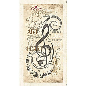 24" X 44" Panel Music Notes Sonata Surrounded by Music Beige Cotton Fabric Panel (PANEL-CD3090-BEIGE)