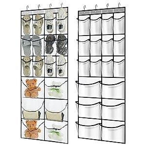 Windyun 2 Pcs 36 Pockets over Door Shoe Organizer Large Hanging Clear Shoes Holder with Hooks for Shoes Sneakers Closet Bedroom, Each with 12 Mesh Pockets and 6 Large Mesh Storage Various Compartments