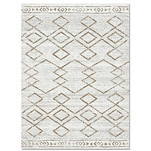 jinchan Moroccan 5x7 Area Rugs for Bedroom - Machine Washable Soft Modern Geometric Stain Resistant Non-Slip Ultra-Thin Low-Pile Faux Wool Carpet for Living Room Kitchen Dining Room (5x7ft,Taupe)