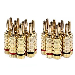 Monoprice 121820 24k Gold Plated Speaker Banana Plugs, Closed Screw Type (10 Pairs)