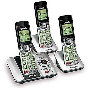 VTech CS6529-3 3-Handset Expandable Cordless Phone with Answering System-Caller ID/Call Waiting & Backlit Display/Keypad, Silver