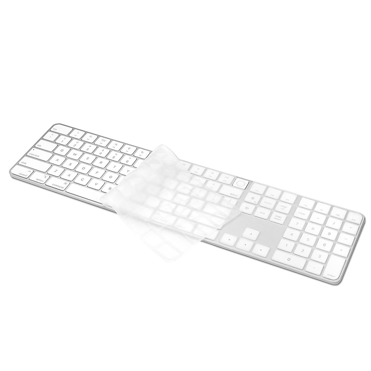 ProElife Ultra Thin Silicone Keyboard Cover Skin for 2022 Mac Studio & 2021 Apple iMac 24'' M1 Chip Magic Keyboard 2 with Numeric Keypad Touch ID A2520 Accessory U.S Enter Soft Protector, Transparent