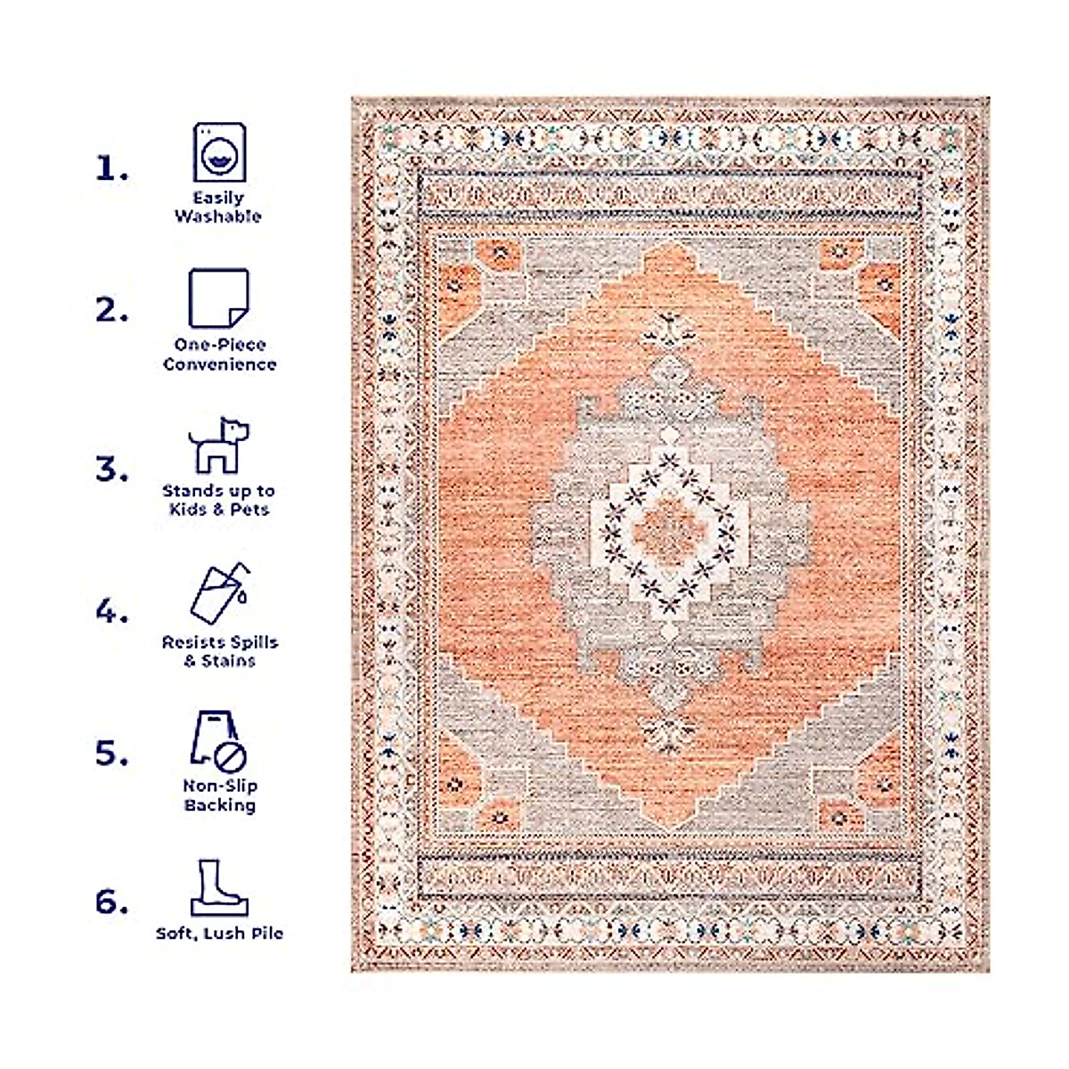 nuLOOM Alicia Machine Washable Medallion Ultra Thin Runner Rug, 2' 6" x 8', Rust